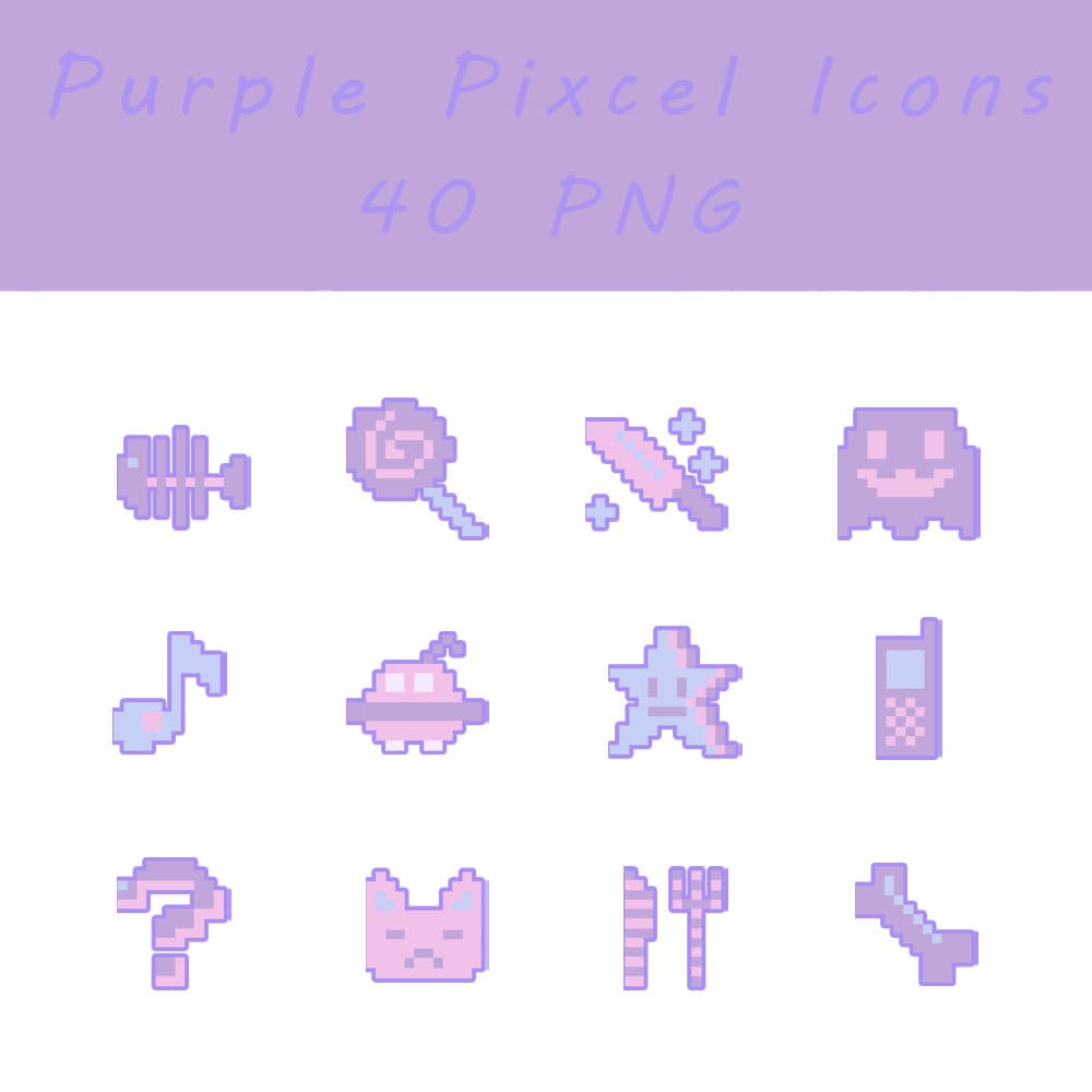 Digital Cute Purple Pixel Icons Clip Art/sticker/goodnotes/scrapbook ...