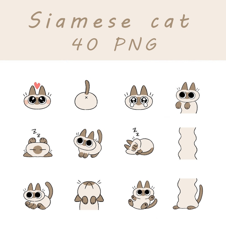 Digital Cute Siamese Cat Clip Art/sticker/goodnotes/scrapbook/diary ...