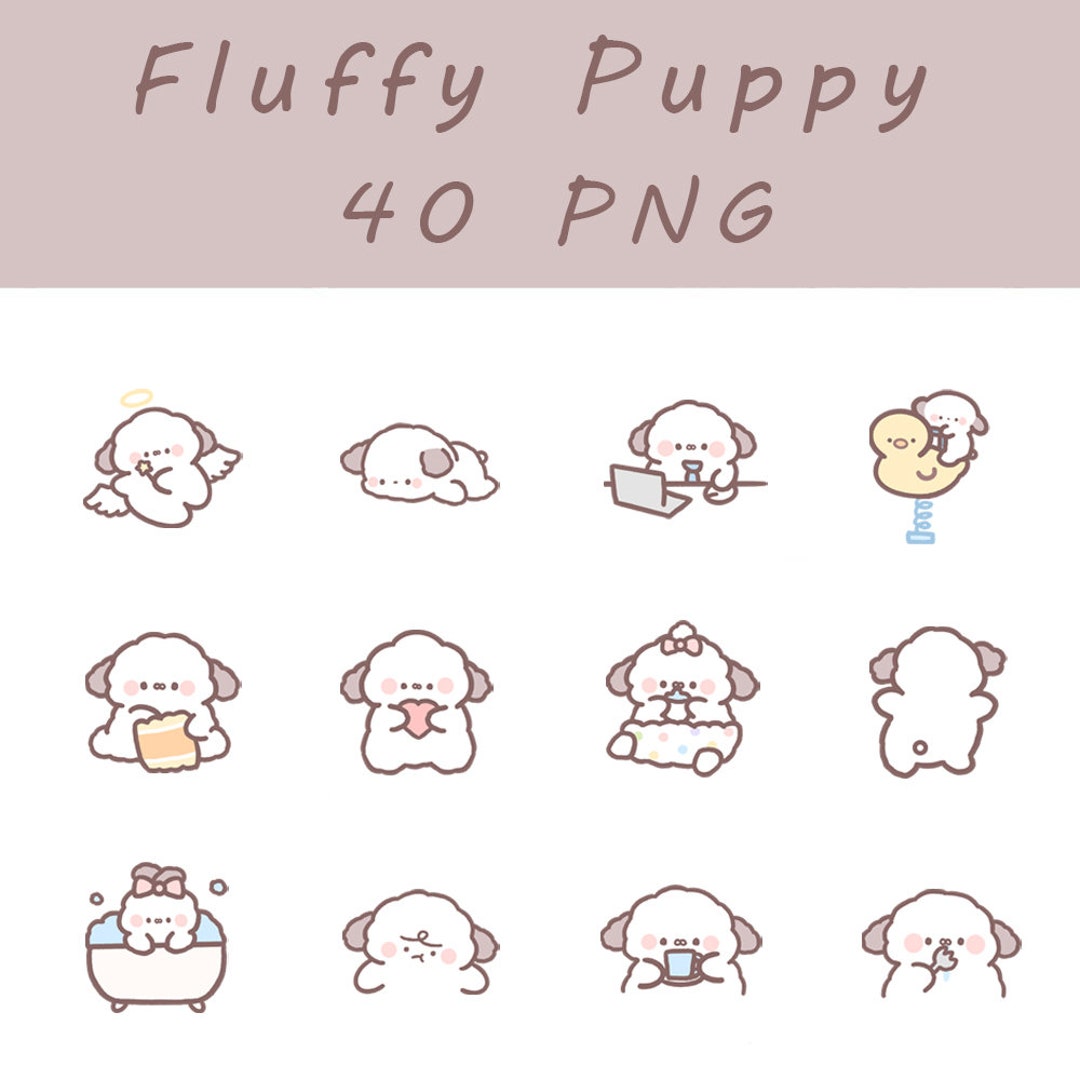 Digital Cute Fluffy Puppy Clip Art/sticker/goodnotes/scrapbook/diary ...