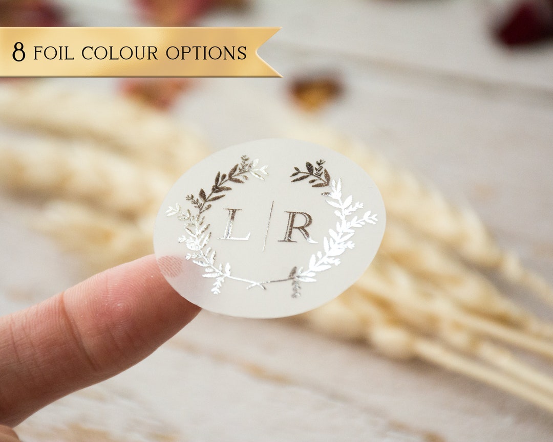 Personalized Laurel Wreath Wedding Stickers, Real Foil Elegant Laurel ...