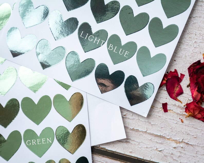 Shiny Pastel Green Heart Stickers for Wedding Valentines Day | Etsy