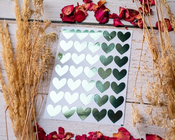 Shiny Pastel Green Heart Stickers for Wedding Valentines Day | Etsy