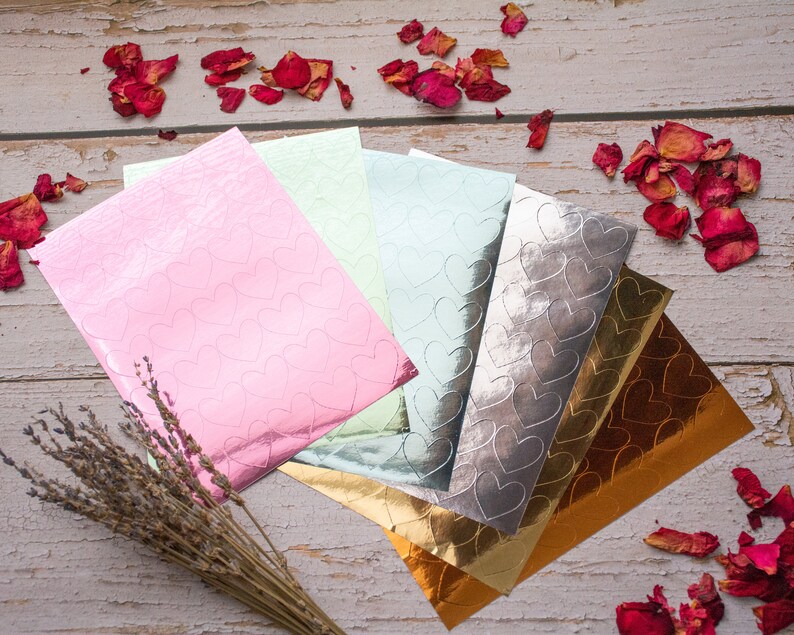 Shiny Pastel Green Heart Stickers for Wedding Valentines Day | Etsy