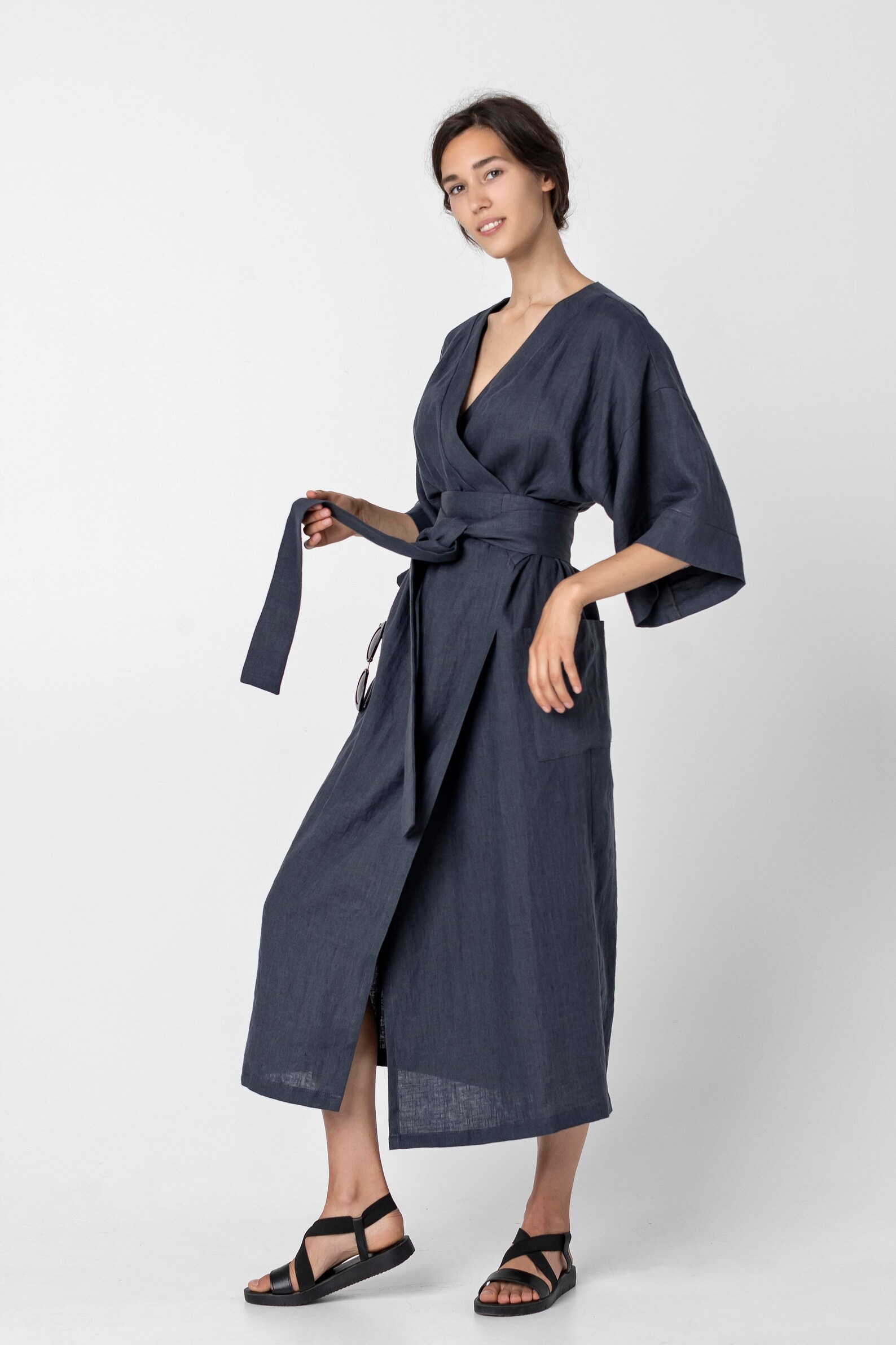 Linen Kimono Robe Dress Linen Dress Long Linen Dress Women - Etsy