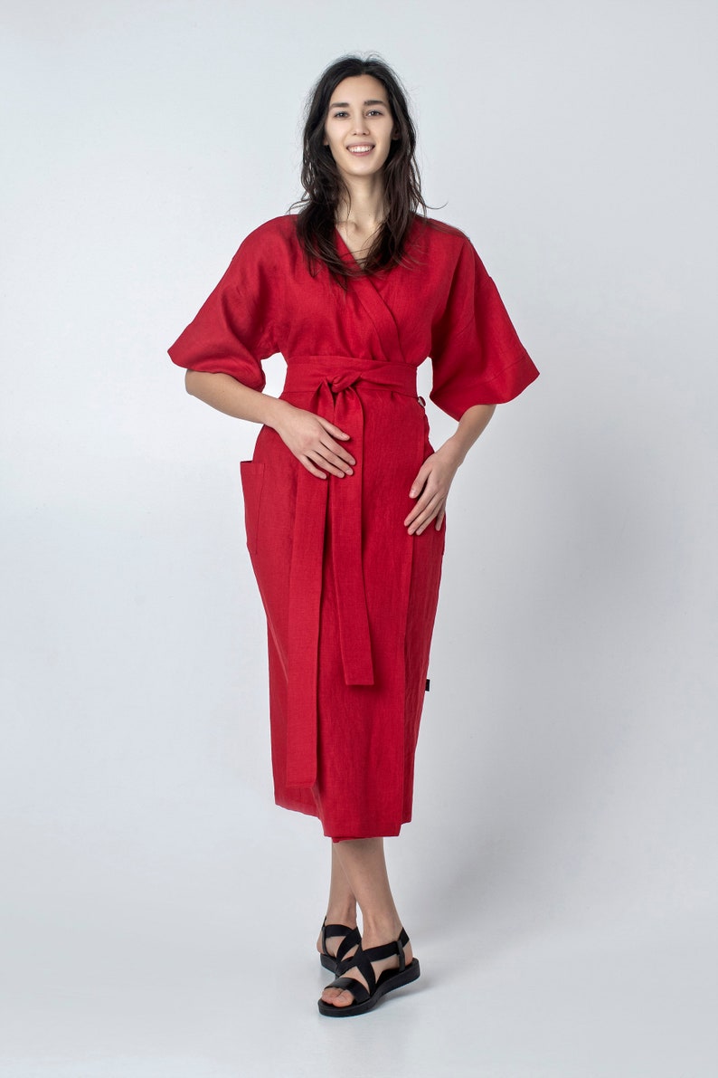 Linen Kimono Robe Dress Linen Dress Long Linen Dress Women - Etsy