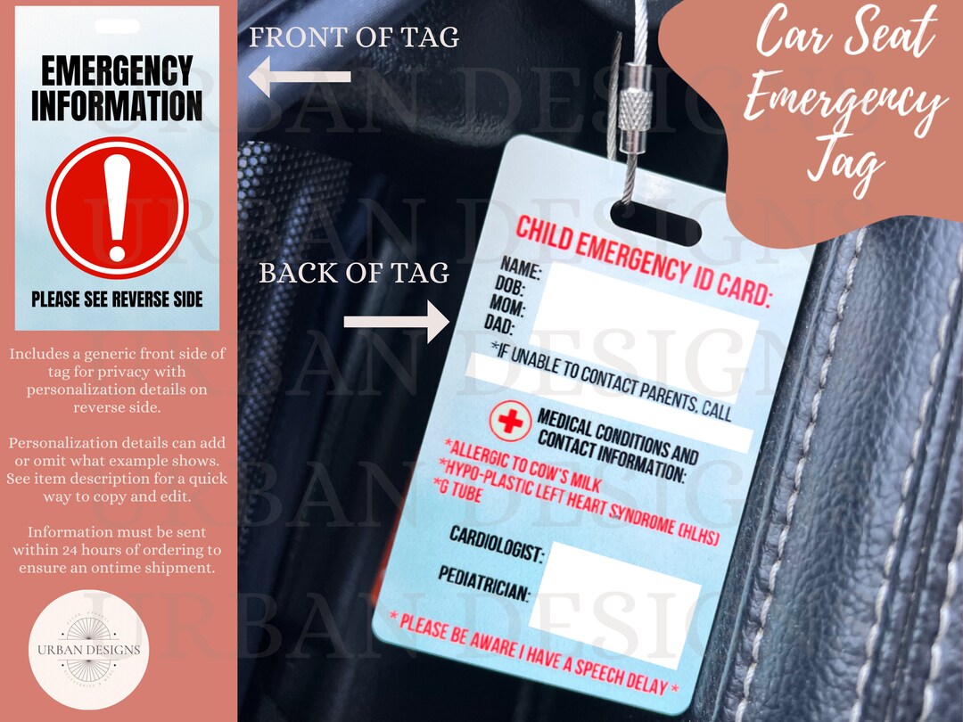 Personalized Car Seat Tag, Car Seat Tag, Emergency Contact ...