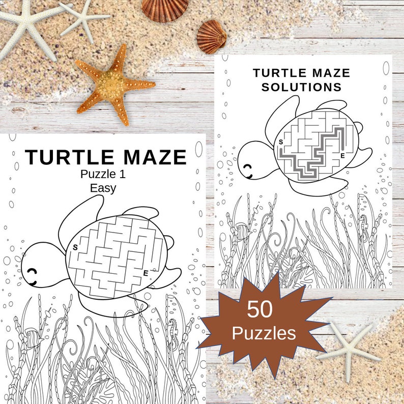 TURTLE MAZES for Kids of All Ages INSTANTLY Download 50 Mazes - Etsy