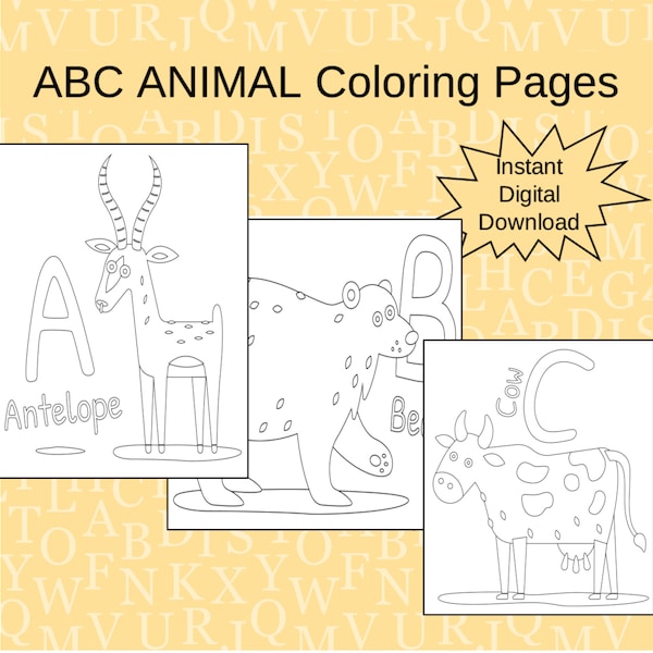 Animal Abc Coloring Pages - Etsy
