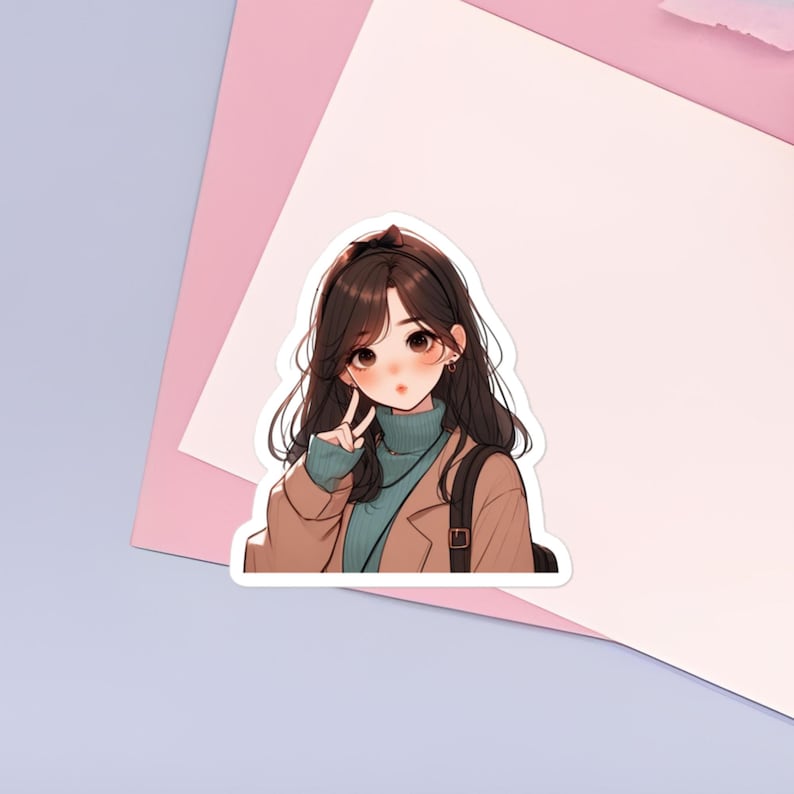 Korean Webtoon Girl Peace Sign Sticker - Etsy