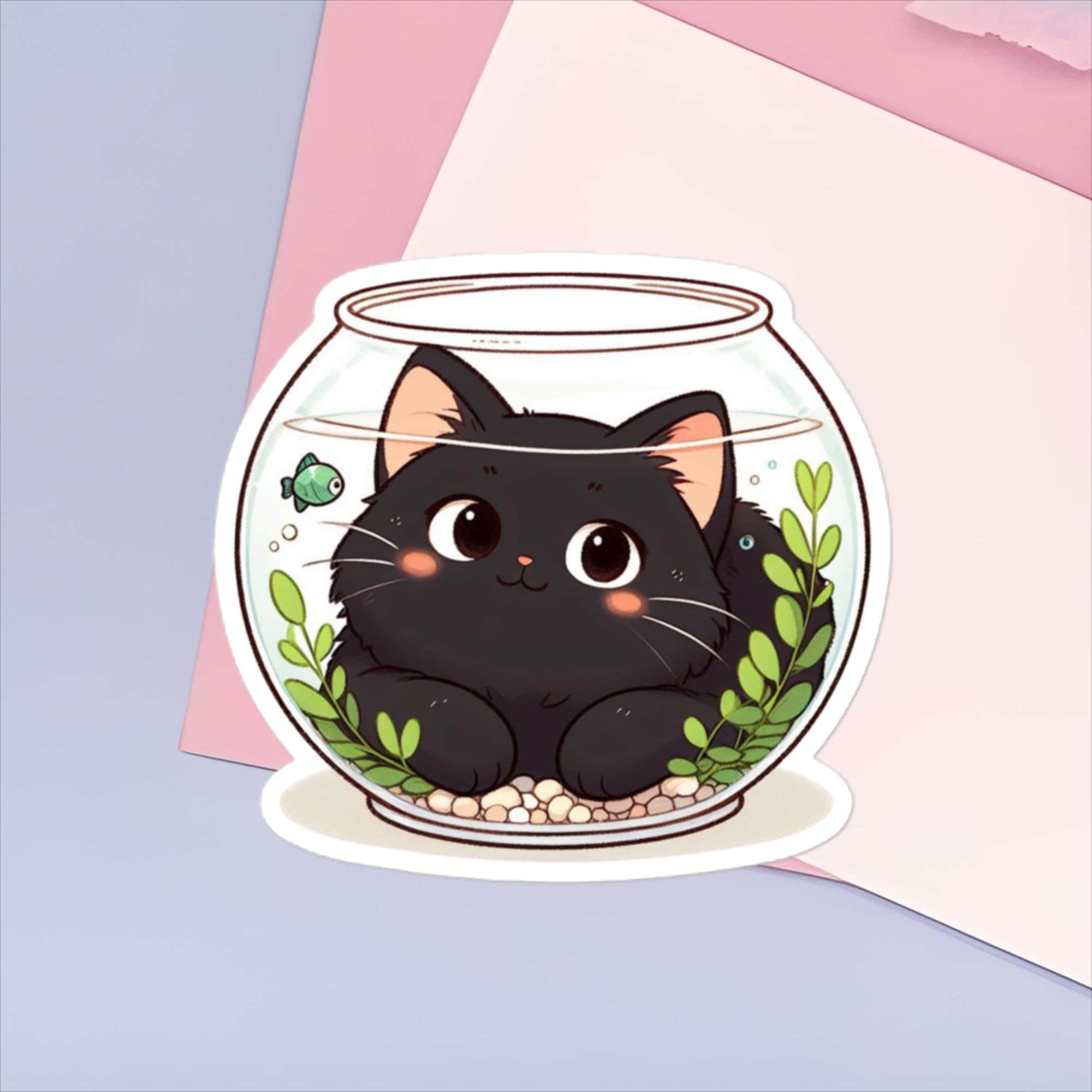 Black Cat Inside Fish Bowl Sticker - Etsy