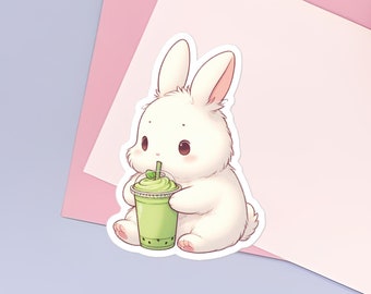 Matcha Bunny Sticker, Kawaii Rabbit, Sakura Tea Cup, Cute Japanese ...