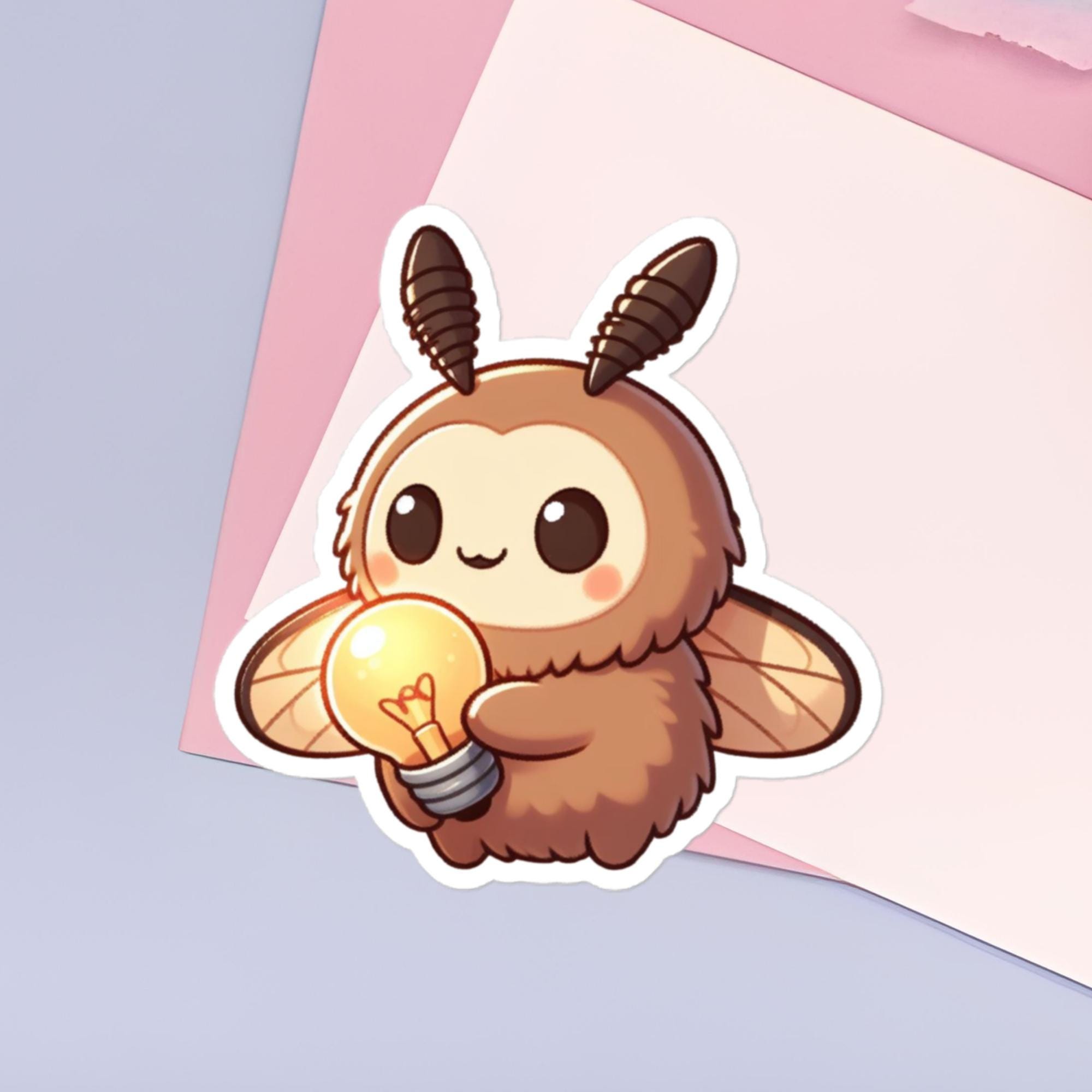 Adorable Moth With a Light Bulb Vinyl Sticker | Kawaii Sticker | Fall ...