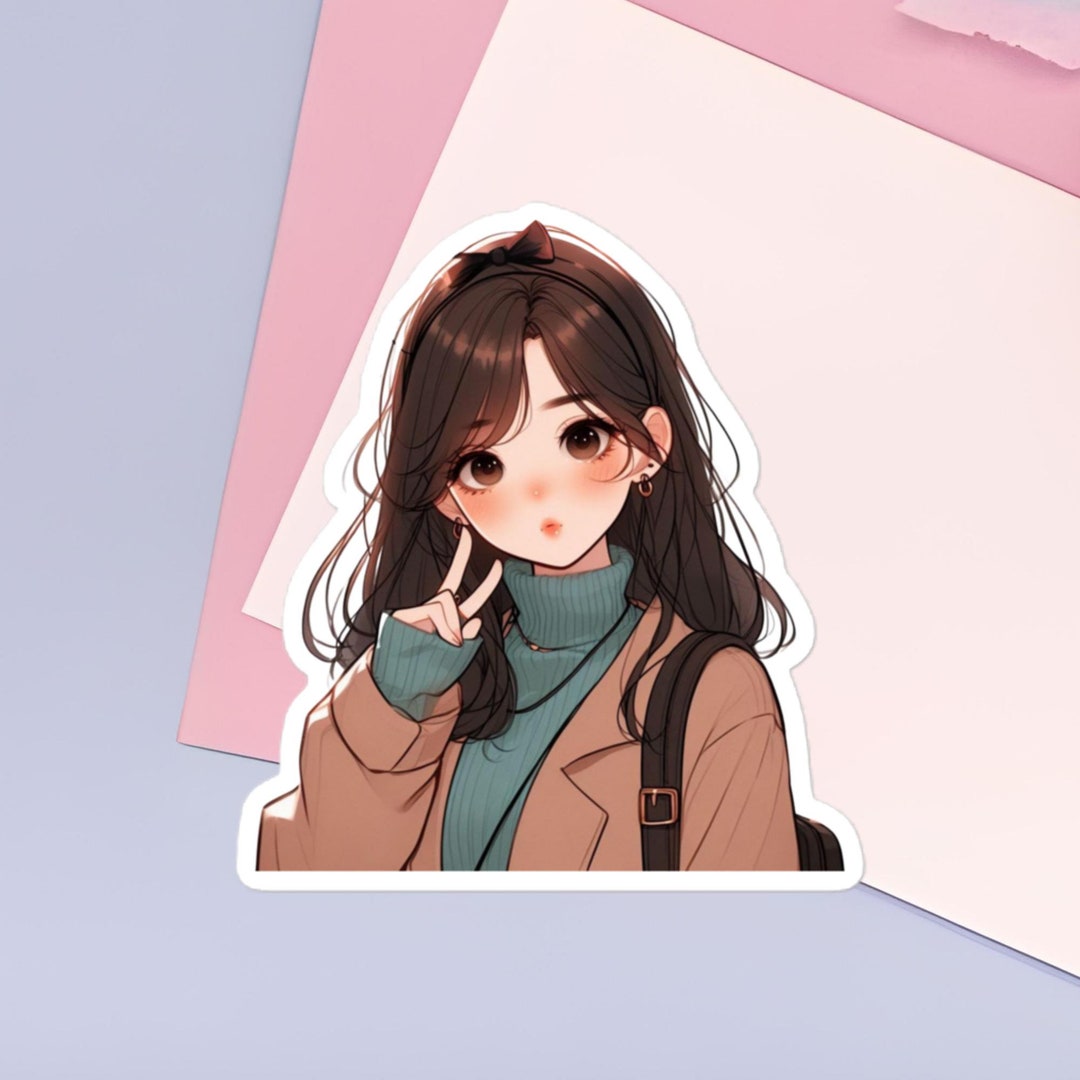 Korean Webtoon Girl Peace Sign Sticker - Etsy