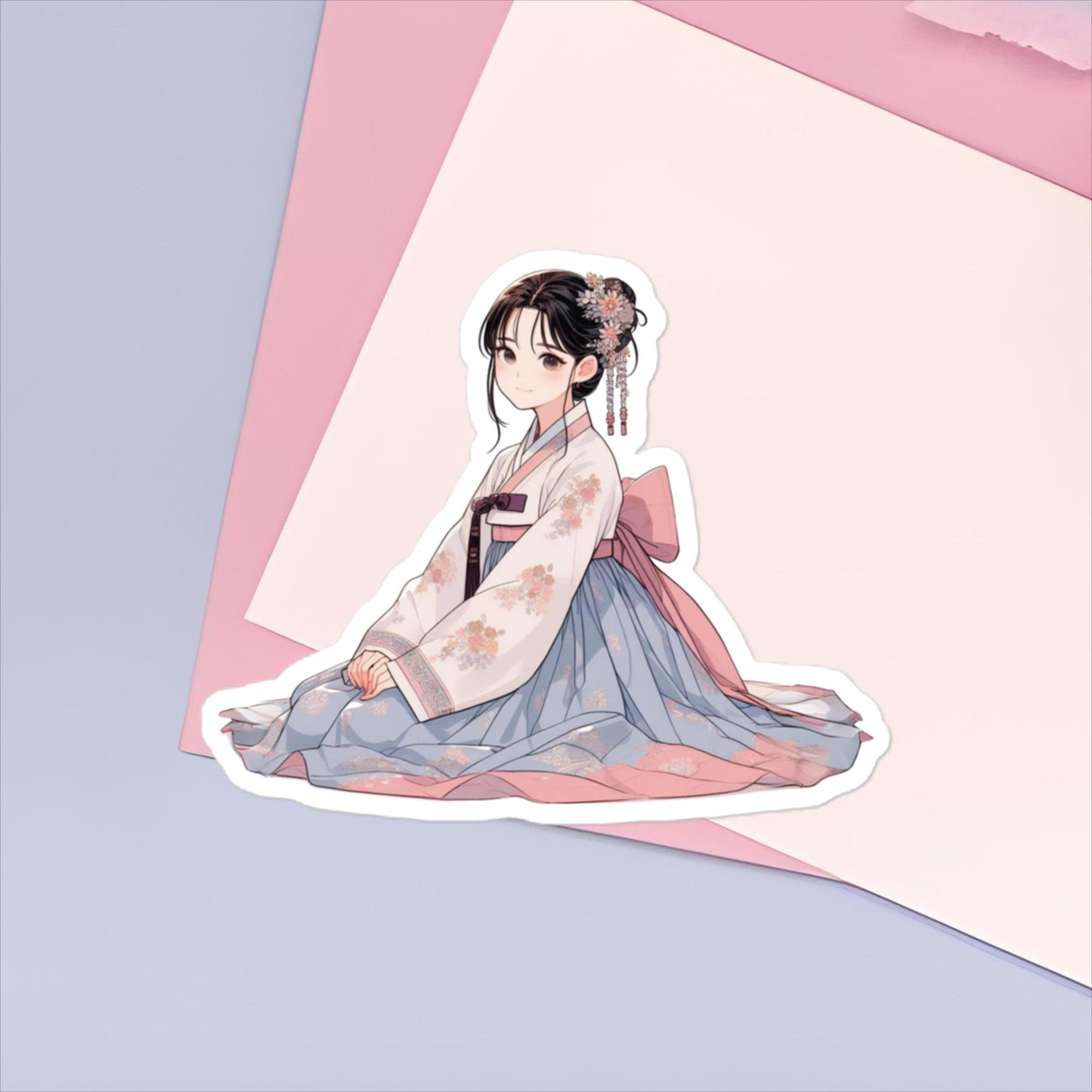 Korean Webtoon Girl in Pretty Hanbok Vinyl Sticker | Cute Stationery ...