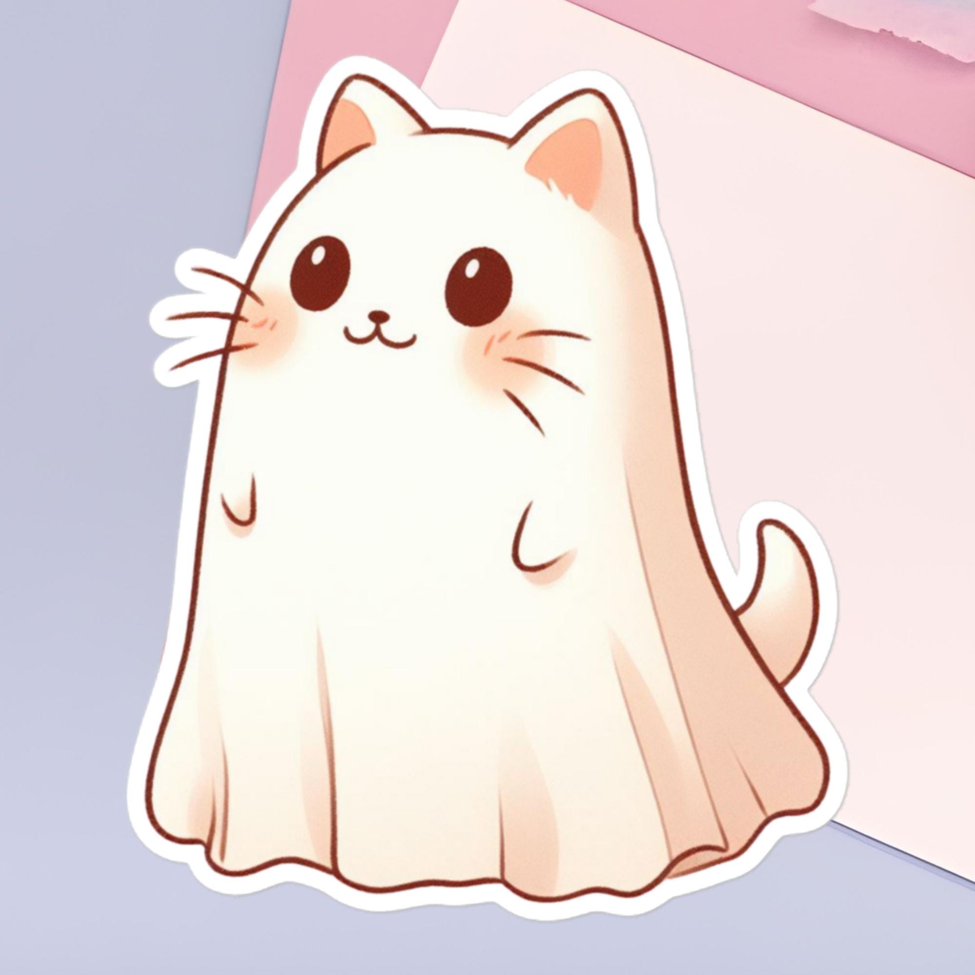Spooky Ghost Cat Vinyl Sticker Cute Halloween Kitten Kawaii Stationery ...