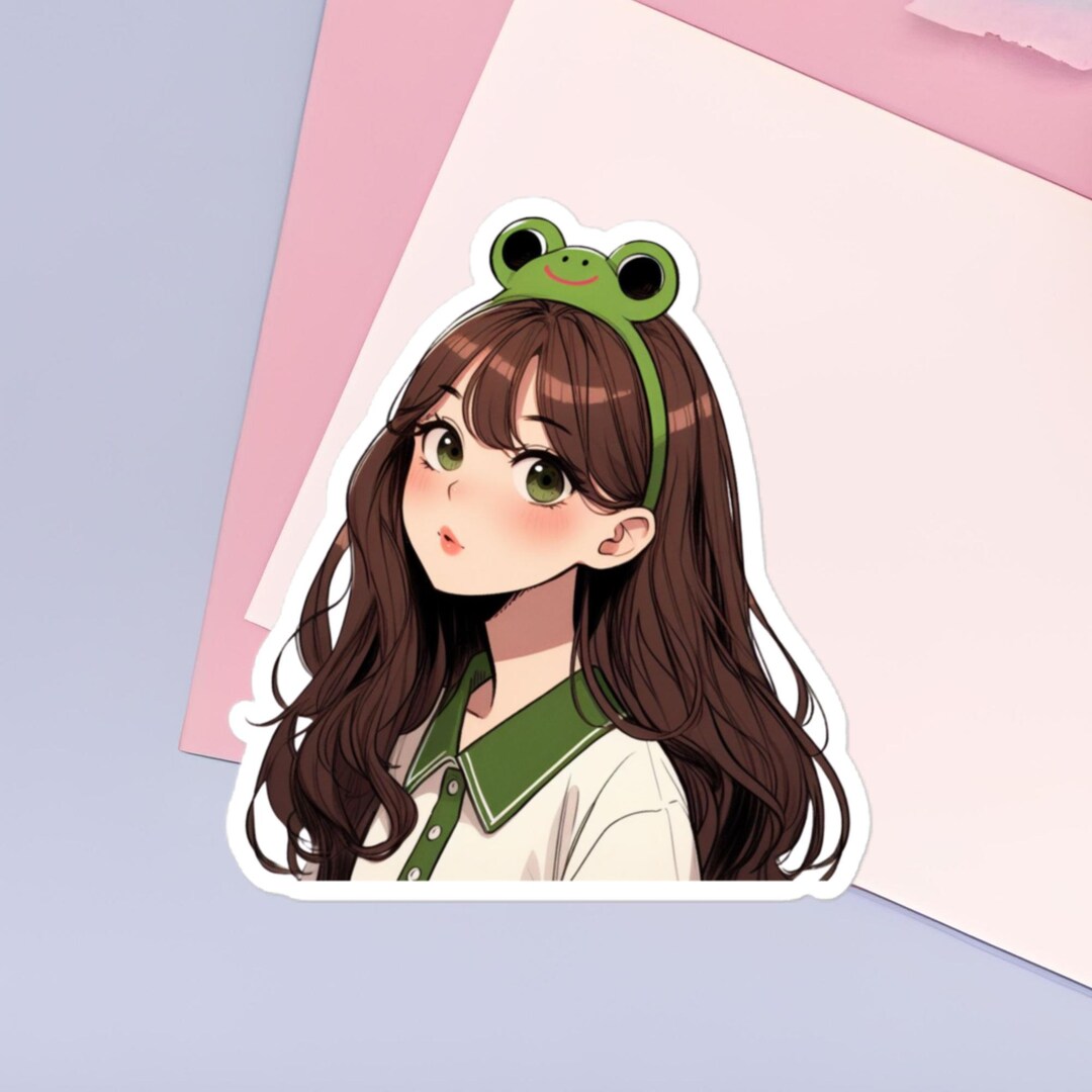 Korean Webtoon Girl With Frog Headband Sticker - Etsy
