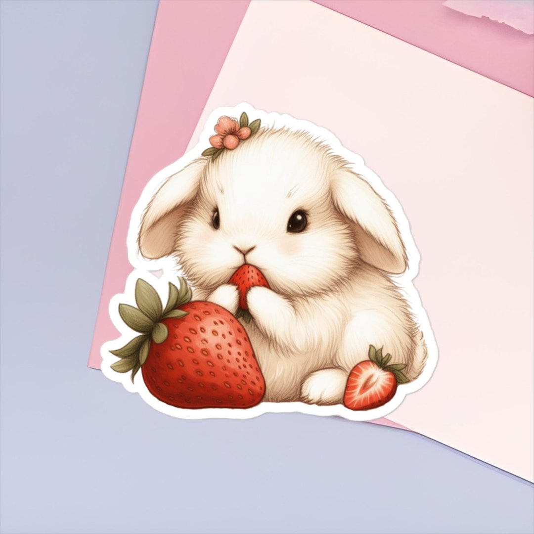 Cute White Bunny Strawberry Sticker - Etsy