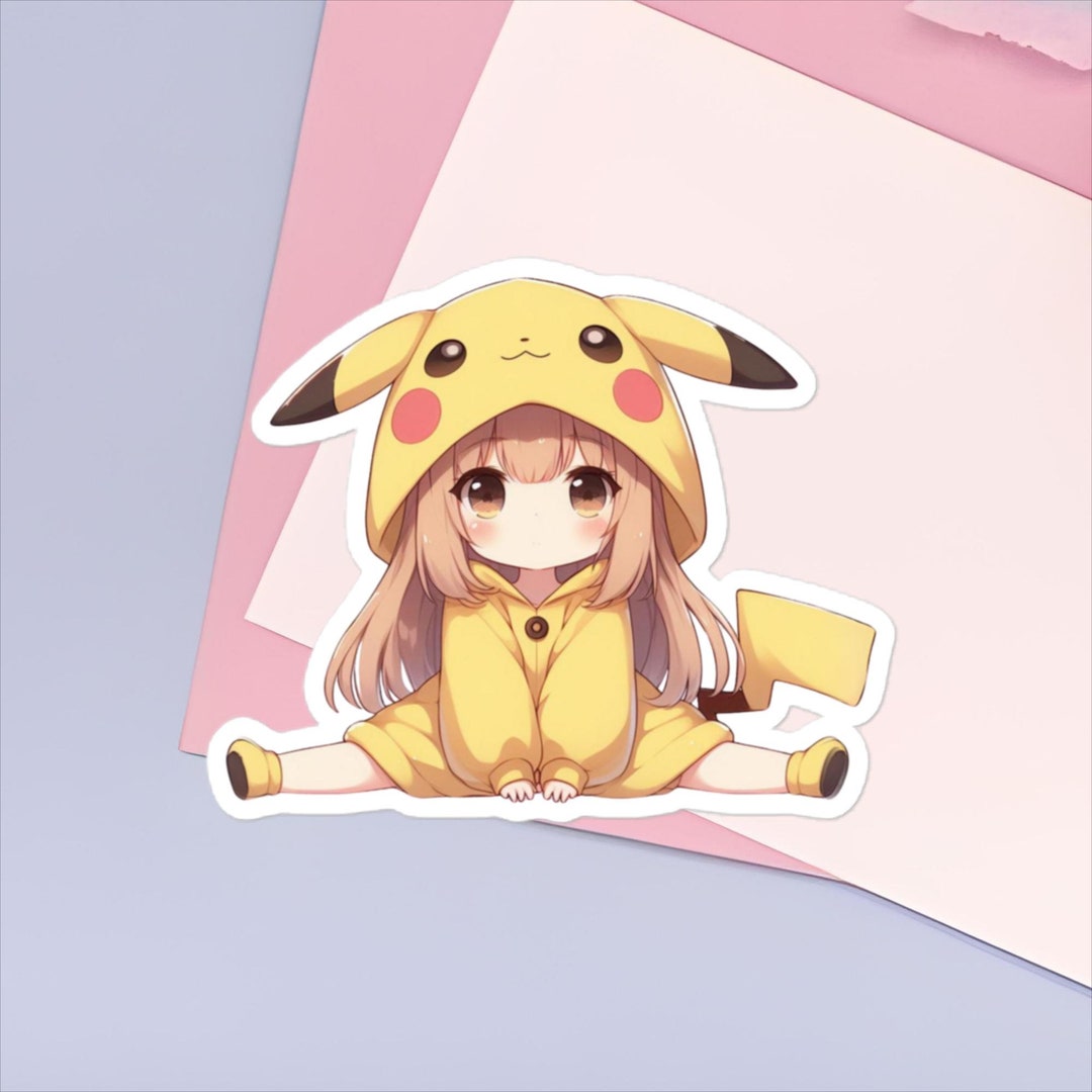 Cute Anime Chibi Girl Sitting in Splits Wearing Pik Achu Pjs Vinyl ...