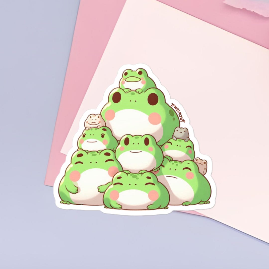 Pile of Adorable Green Frogs Vinyl Sticker | Squishy Frogs | Kawaii ...