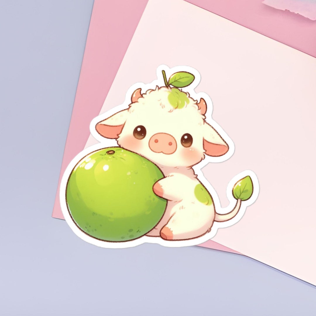 Cute Lime Cow Hugging Lime Sticker - Etsy