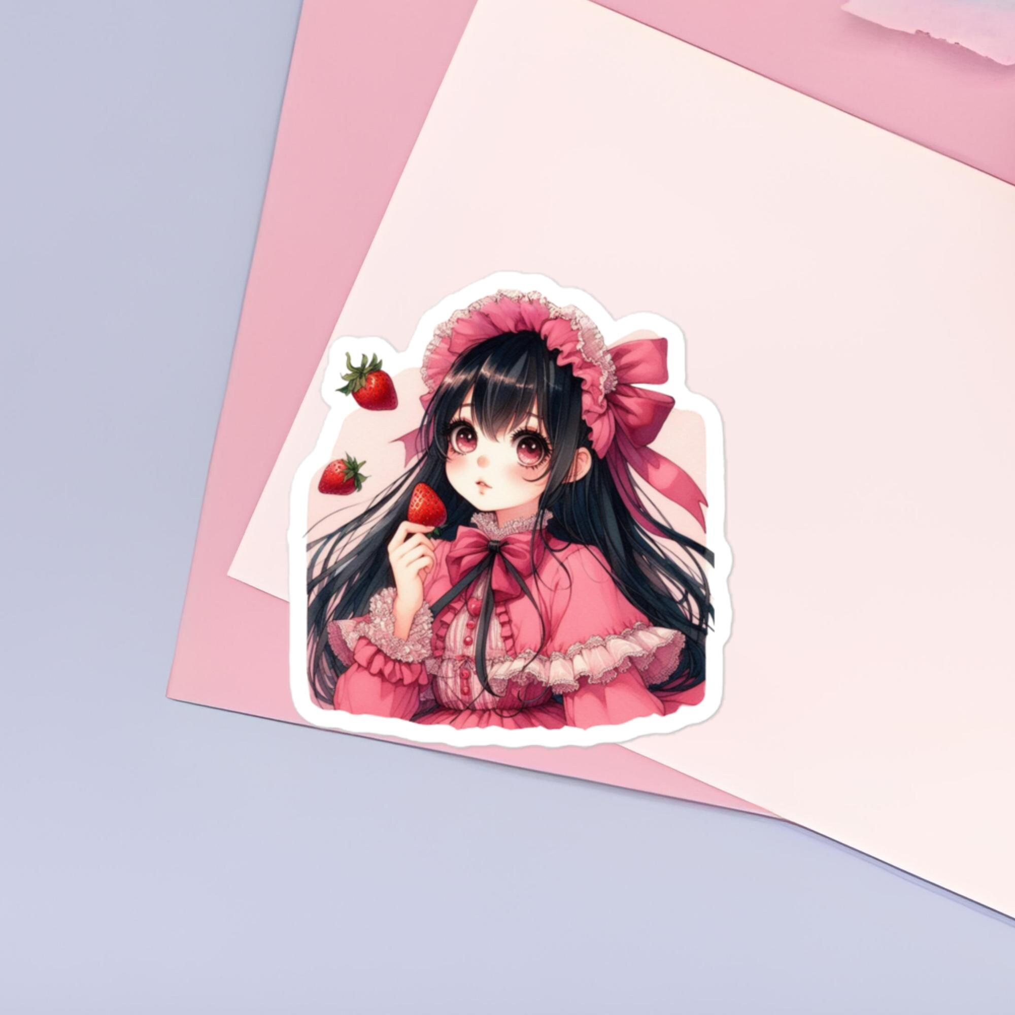 Strawberry Bonnet Anime Girl Sticker - Etsy