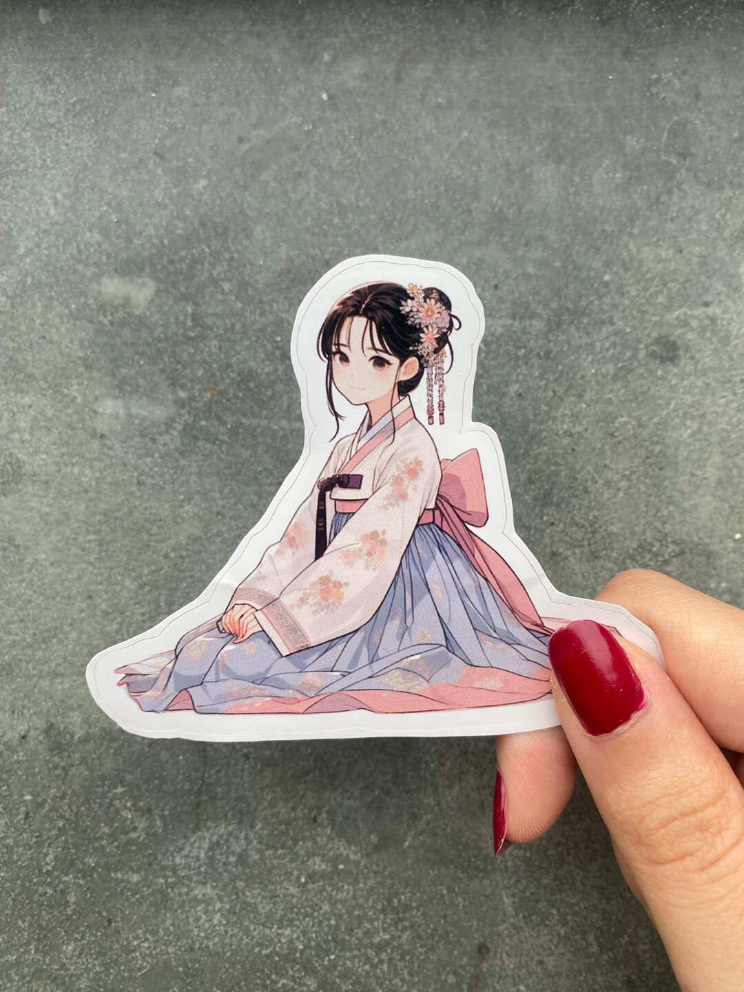 Korean Webtoon Girl in Pretty Hanbok Vinyl Sticker | Cute Stationery ...