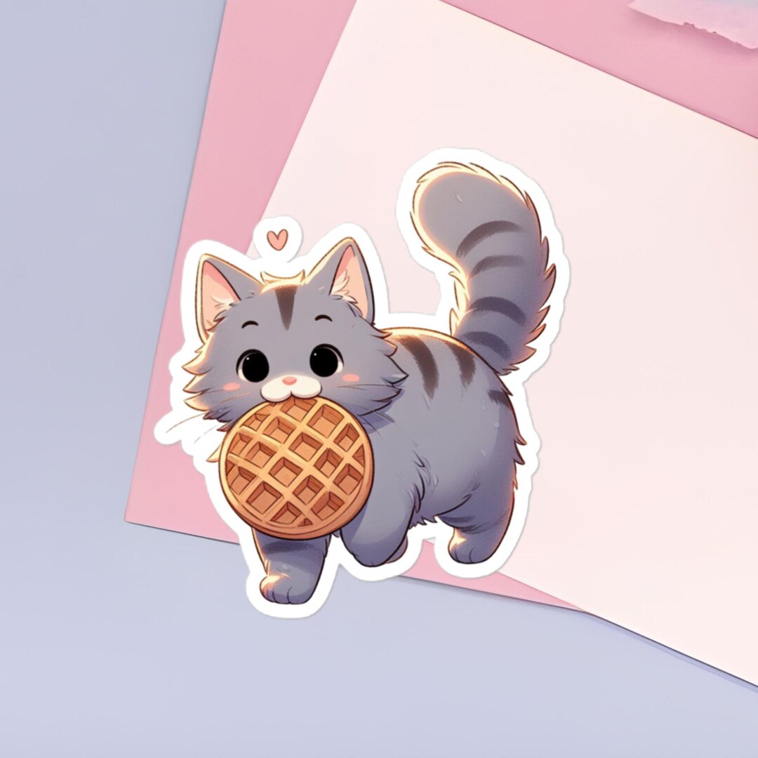 Cat Carrying Waffle Sticker - Etsy
