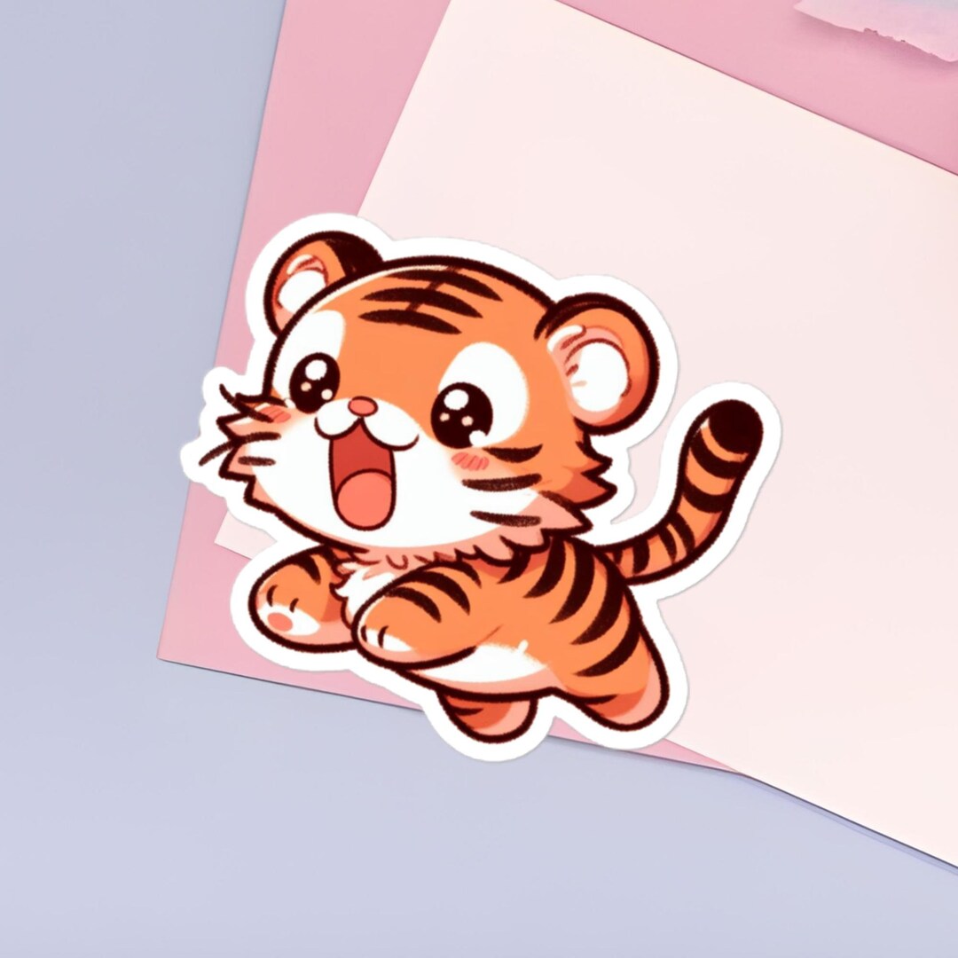 Adorable Happy Baby Tiger Sticker | Vinyl Sticker | Kawaii Sticker ...