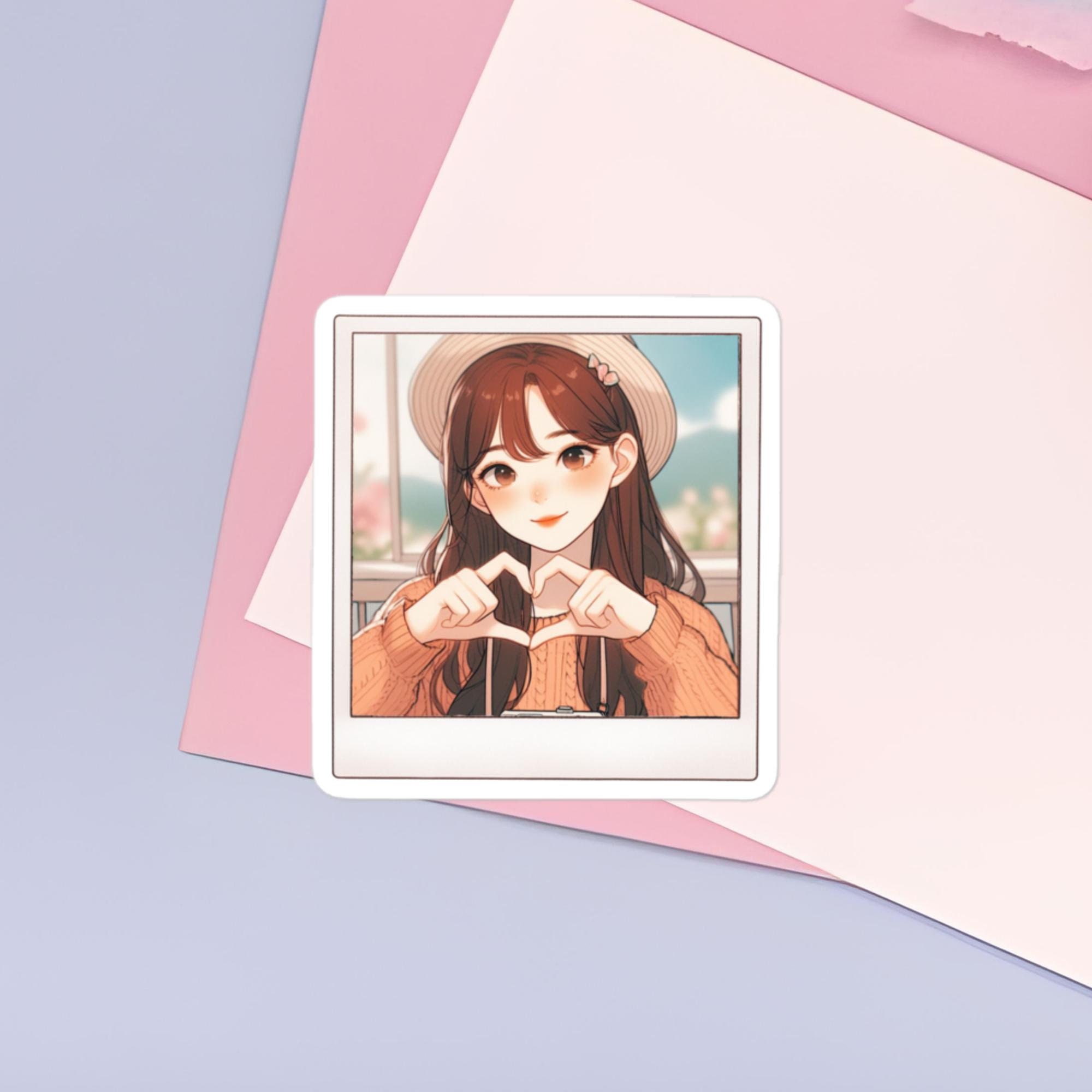 Korean Webtoon Girl Making a Heart Polaroid Sticker - Etsy