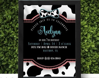 Cow Print Pink Birthday Invitation - Etsy