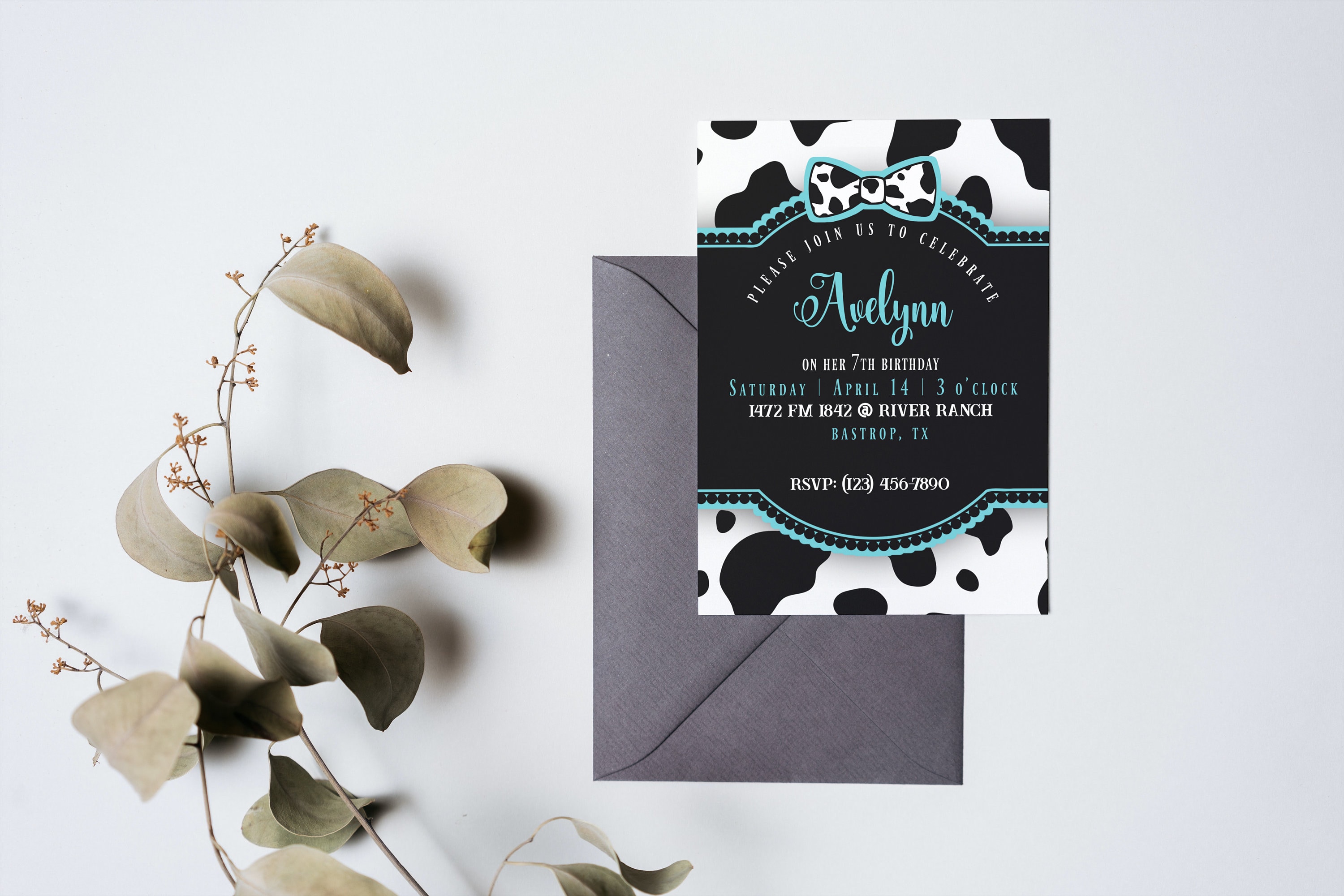 Cow Print Birthday Invitation Template, Editable Cowgirl Party Invite ...