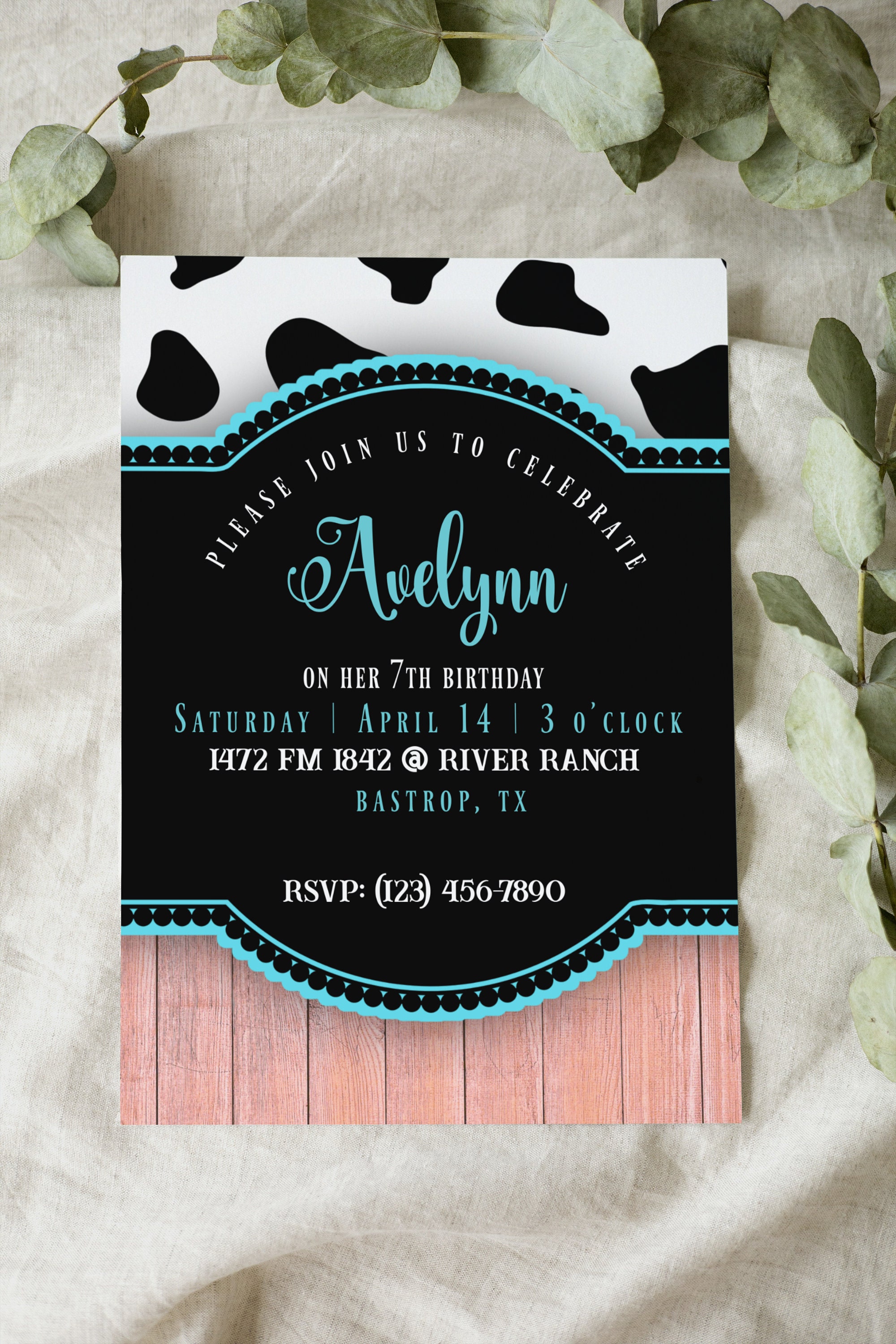 Editable Pink Cowgirl Invitation Blush Cow Print Birthday - Etsy