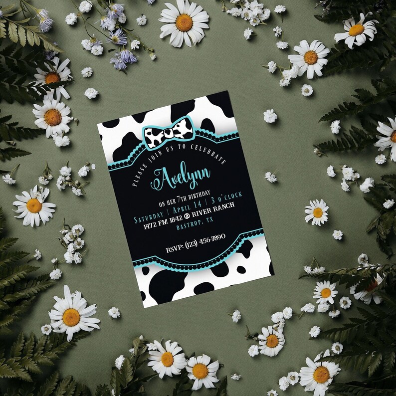 Cow Print Birthday Invitation Template, Editable Cowgirl Party Invite ...