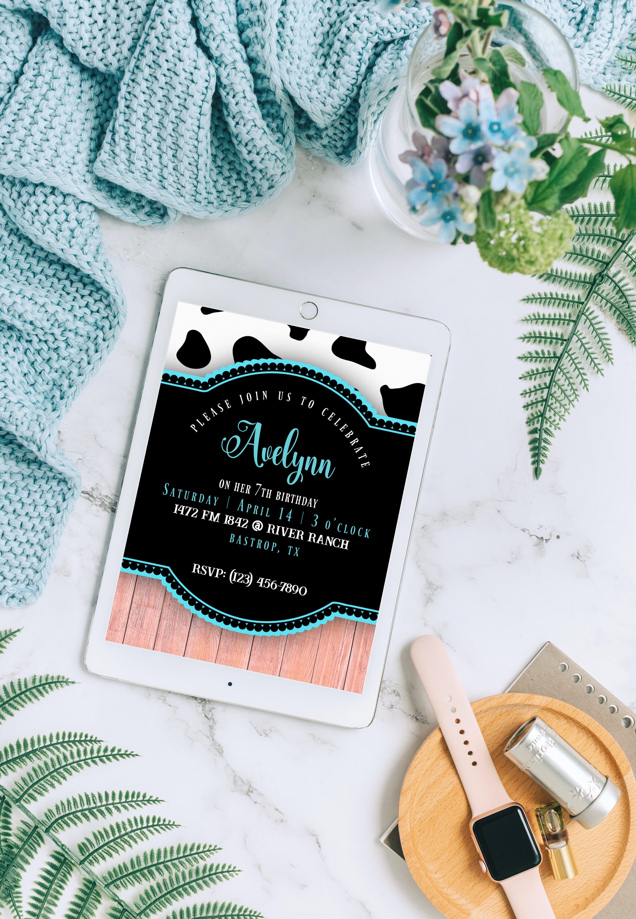 Editable Pink Cowgirl Invitation Blush Cow Print Birthday - Etsy