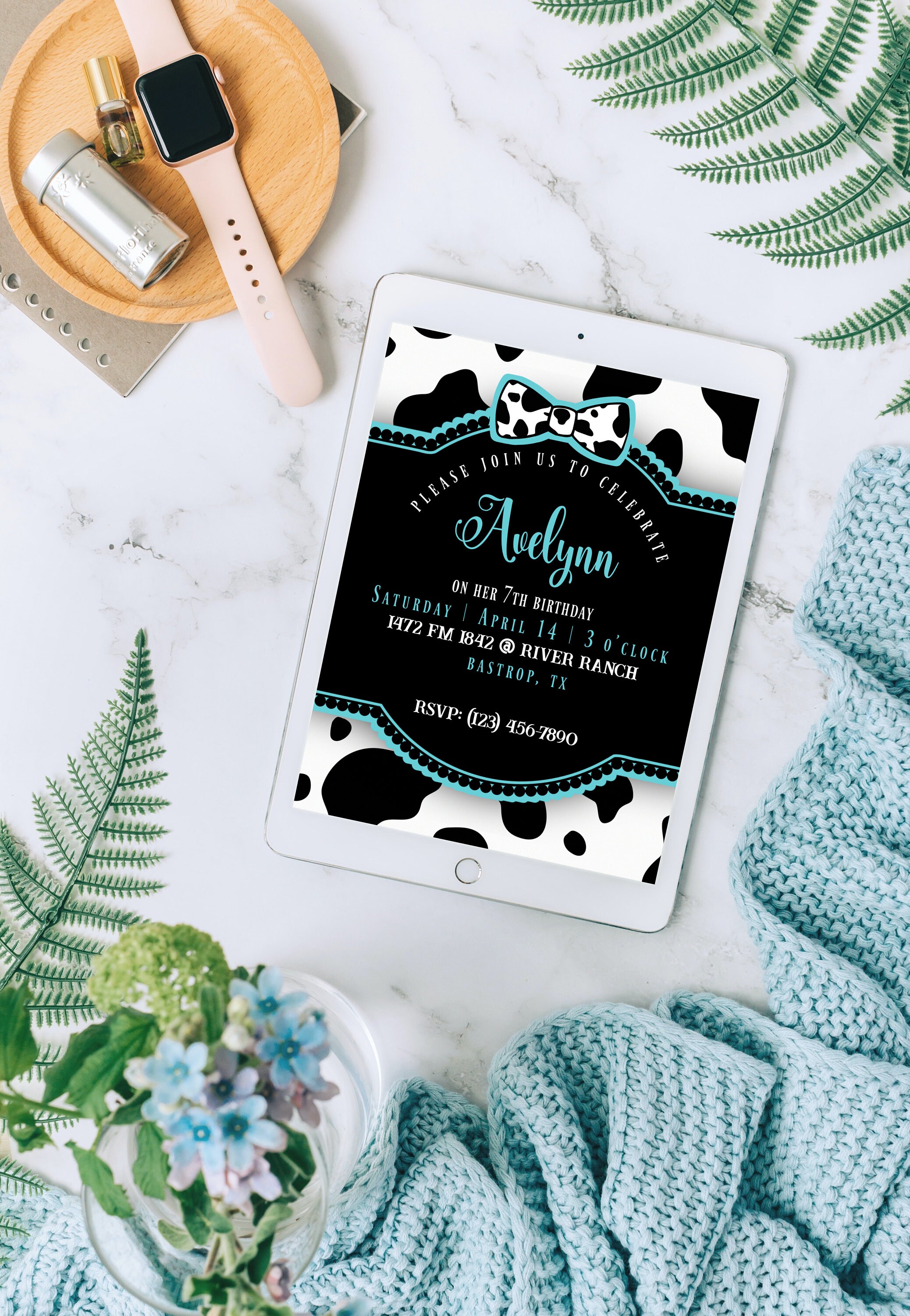 Cow Print Birthday Invitation Template, Editable Cowgirl Party Invite ...