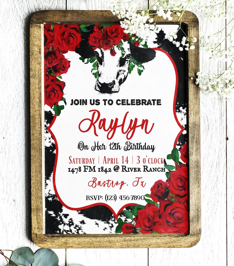 Editable Cow Birthday Invitation Cow Party Invitation - Etsy