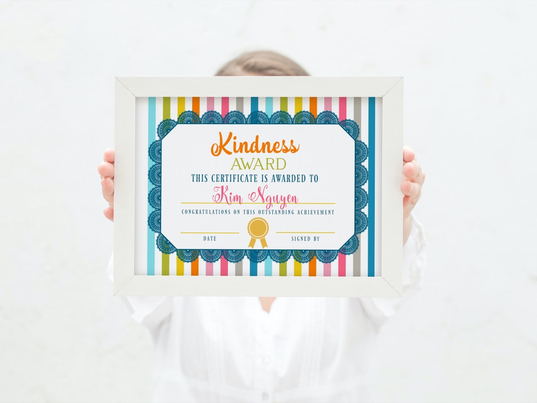 Kindness Award Certificate Template, Editable Good Behavior Certificate ...