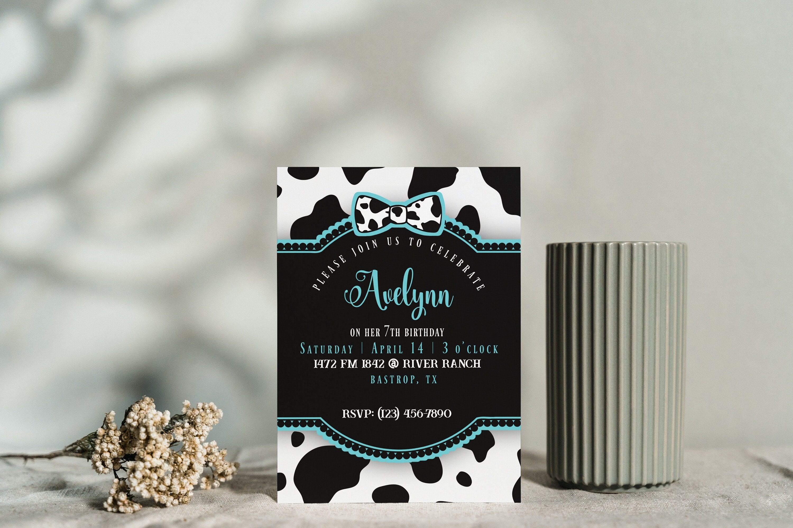 Cow Print Birthday Invitation Template, Editable Cowgirl Party Invite ...