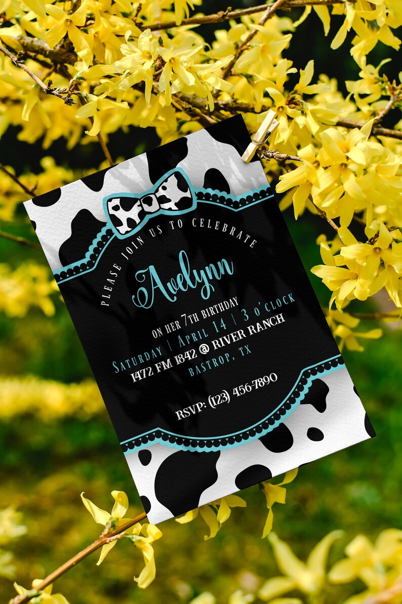Cow Print Birthday Invitation Template, Editable Cowgirl Party Invite ...