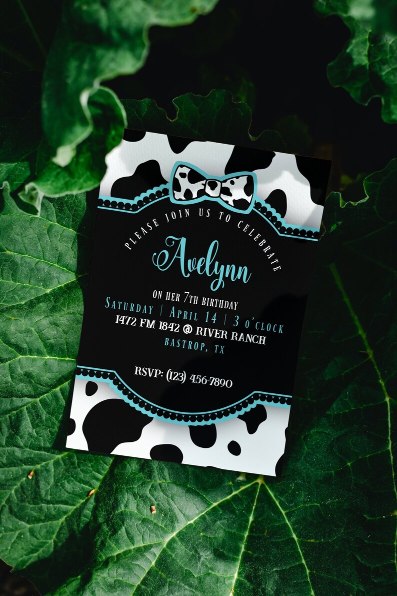 Cow Print Birthday Invitation Template, Editable Cowgirl Party Invite ...