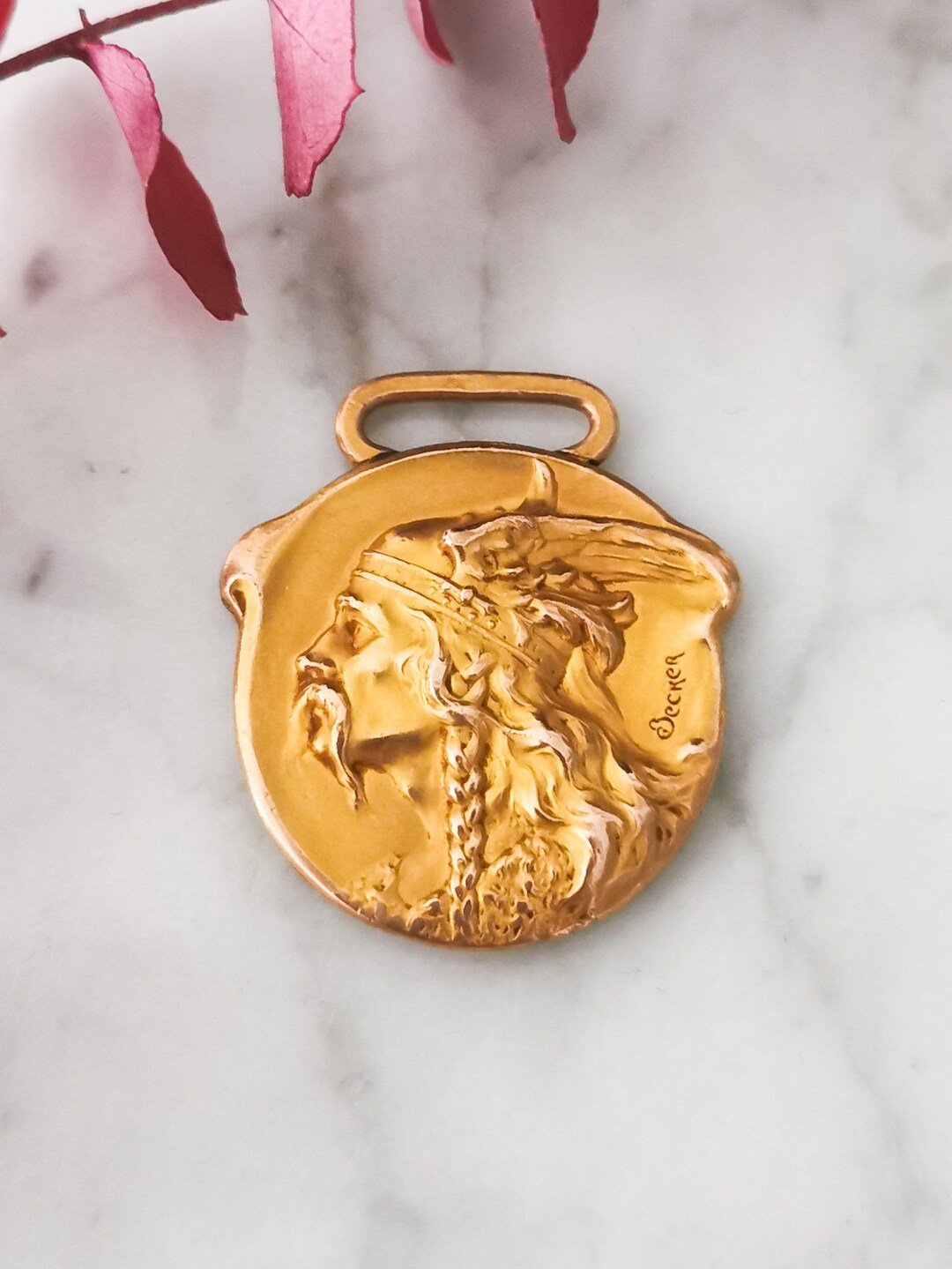 Old Edwardian Pendant Gallic Warrior Medal FIX Maison Savard Brass ...