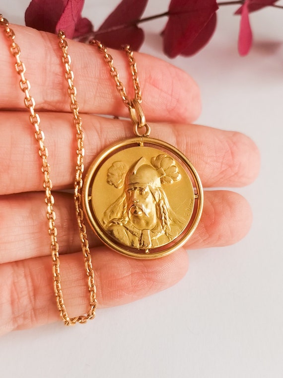 Old Edwardian pendant Gallic Chef medal signed Dropsy… - Gem