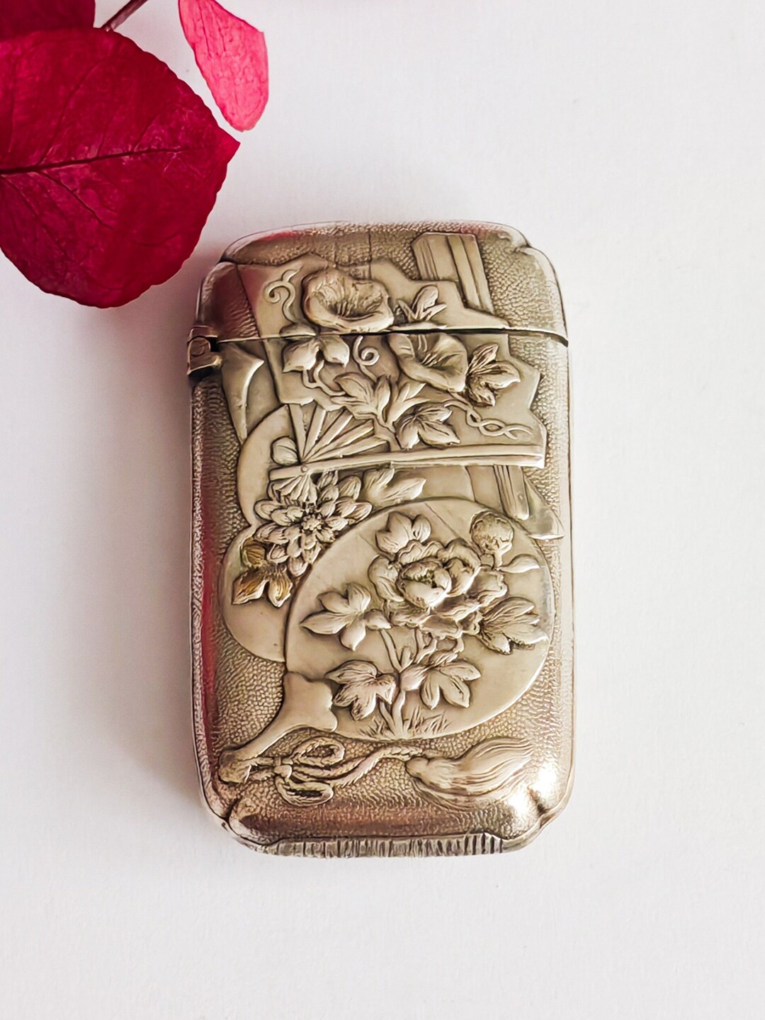 Pyrogenic Old Victorian Scraper Japanese Fans Flowers Silver Metal ...