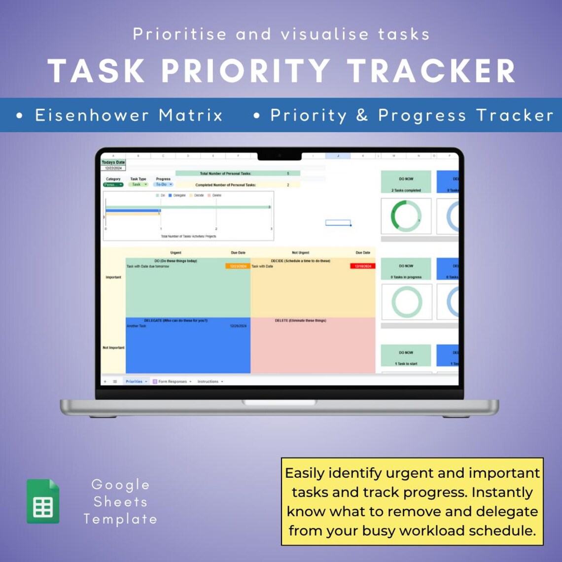 Daily Task Priority Management: Eisenhower Matrix Google Sheet (instant ...