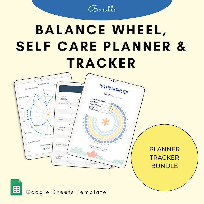 Life Balance Wheel | Self Care Planner | Habit Tracker Template Bundle ...