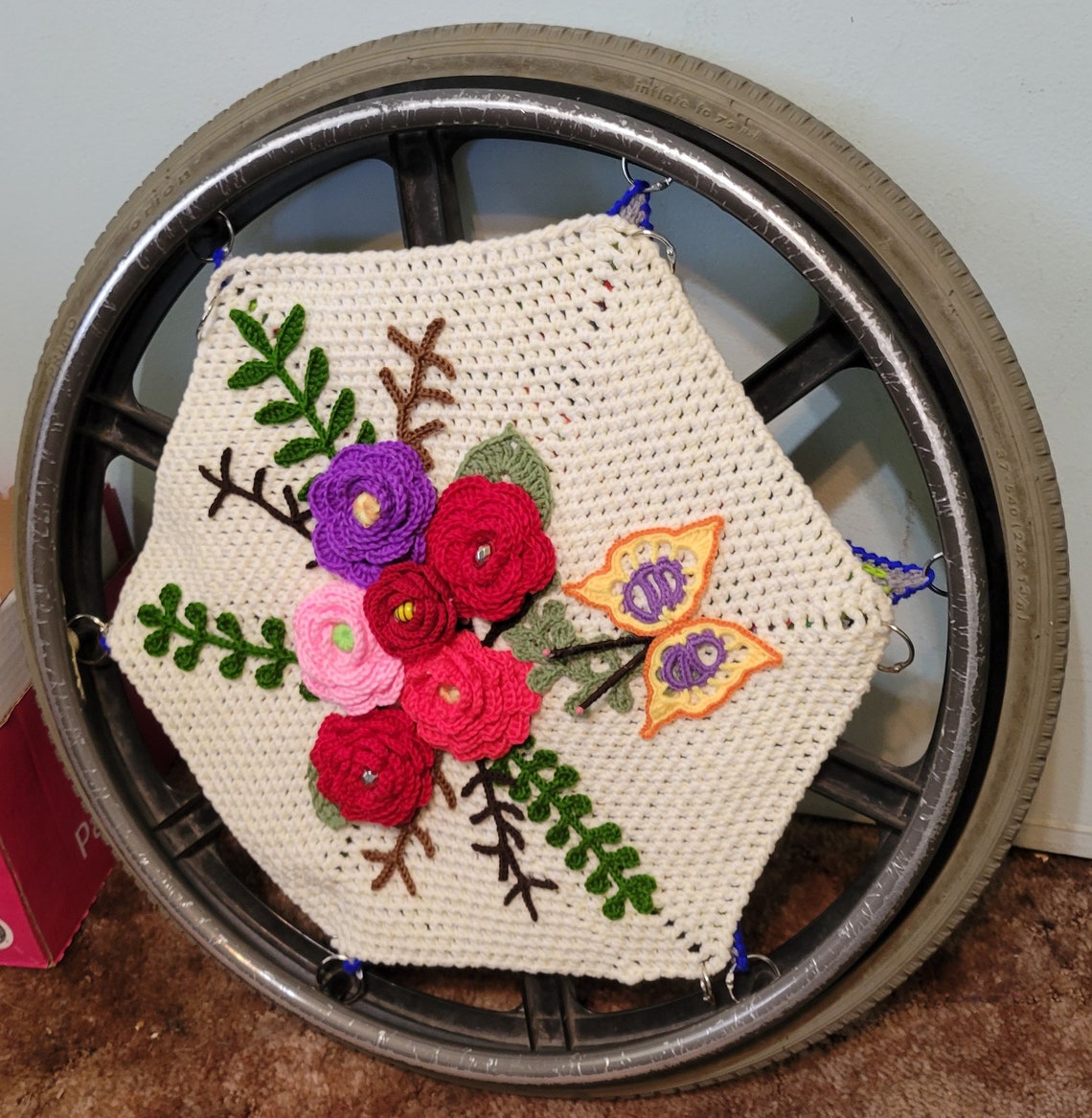 Crochet Wheelchair Wheel Cover Pattern, Floral Decoration (PDF Digital ...