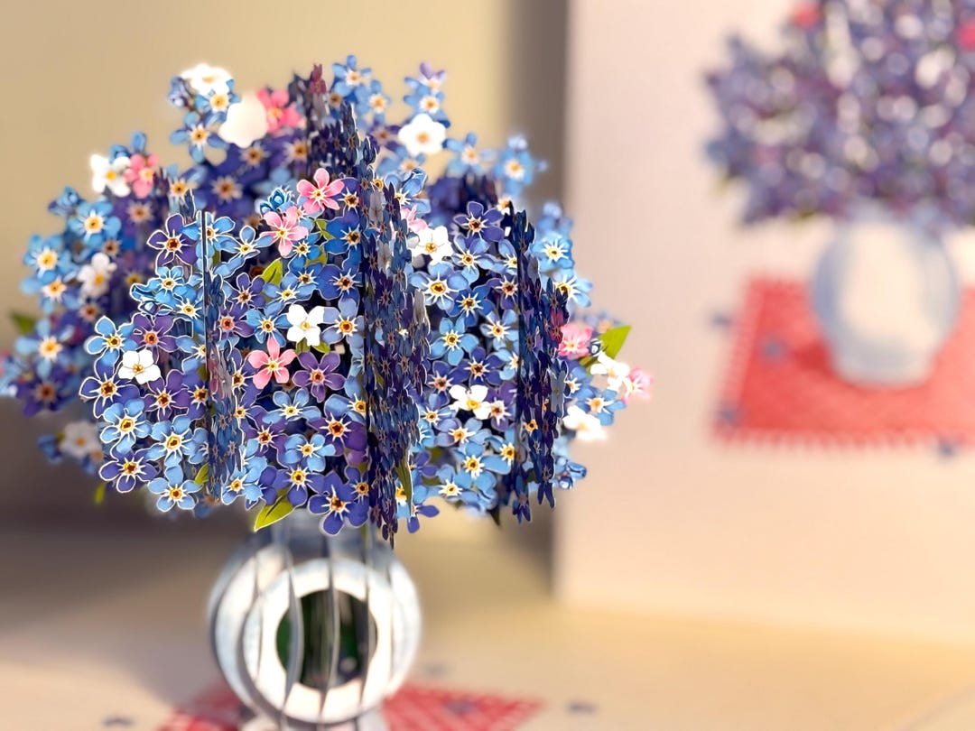 Forget Me Not or Indigo Blue Flowers Vase 3D Pop up Greeting Card Happy ...