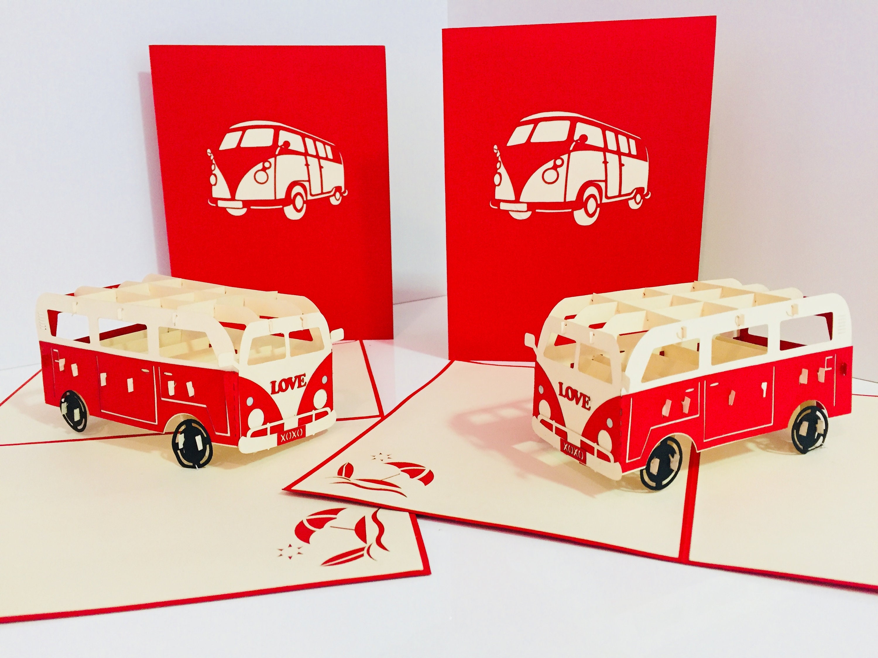 Cute VW Sufer Kombi Vintage Campervan in Red - Created by Origami Pop ...