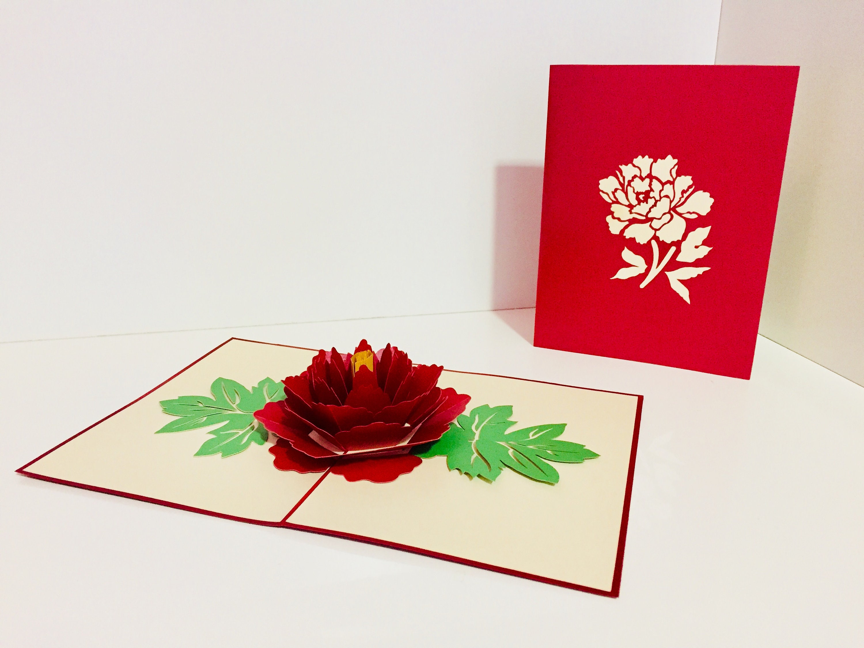 Big Peony Red Rose Card - Created by Origami Pop Cards, Sydney ...