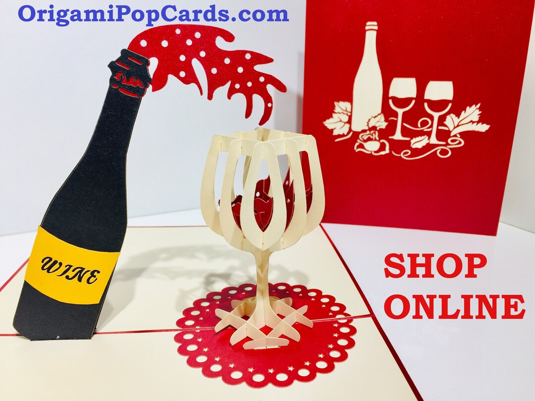 Wine Bottle and Glass Card - Created by Origami Pop Cards Sydney ...